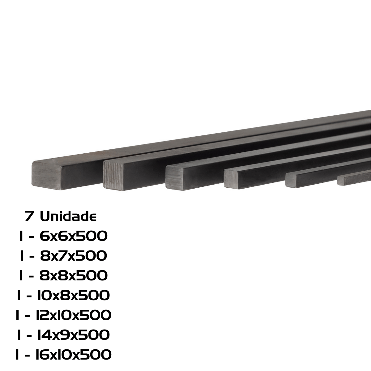 Kit 7 Chaveta 500mm 6X6 8X8 8X7 10X8 12X10 14X9 16X10 - Loja Brafer