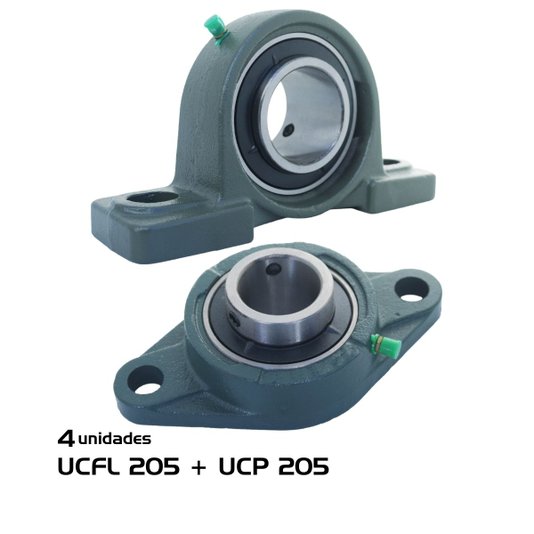 Mancal com Rolamento 2 Ucfl205 + 2 Ucp205 p/ Eixo 25mm - Loja Brafer